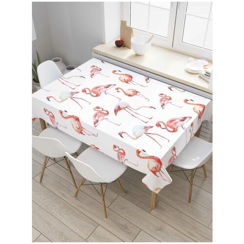 Скатерть прямоугольная JoyArty на кухонный стол "Будни фламинго" из оксфорда, 180x145 см