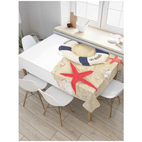 Скатерть прямоугольная JoyArty на кухонный стол "Спасательный круг на песке" из оксфорда, 120x145 см