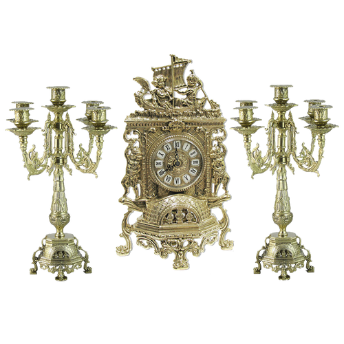 Часы каминные с канделябрами на 5 свечей KSVA-AL-82-101-C