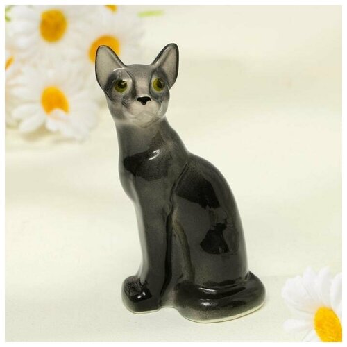 Статуэтка фарфоровая "Кошка Тайка", чёрная, 10см