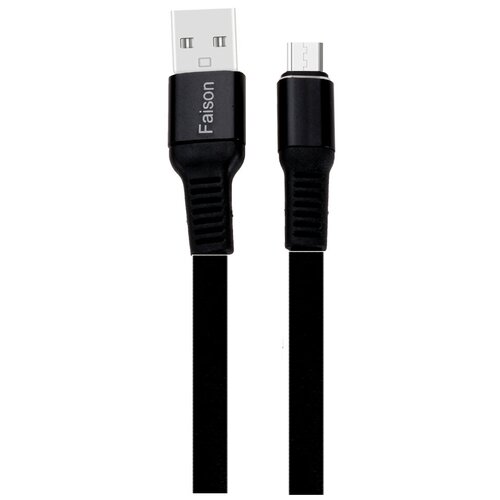 USB кабель-- микро USB FaisON FX6 Sleek, 1.0м, плоский, 2.1A, ткань, цвет: чёрный
