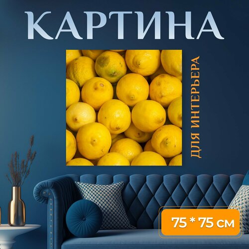 Картина на холсте "Фрукты, видеть, лимон" на подрамнике 75х75 см. для интерьера