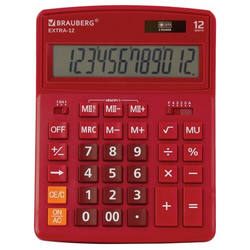 Калькулятор бухгалтерский BRAUBERG Extra-12, бордовый