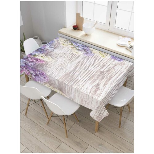 Скатерть прямоугольная JoyArty на кухонный стол "Цветущая сирень" из оксфорда, 180x145 см