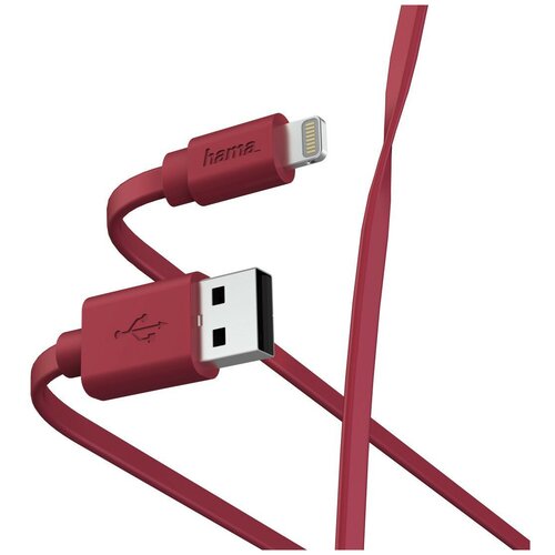 Кабель Hama 00187233 Lightning USB 2.0 (m) 1м красный плоский