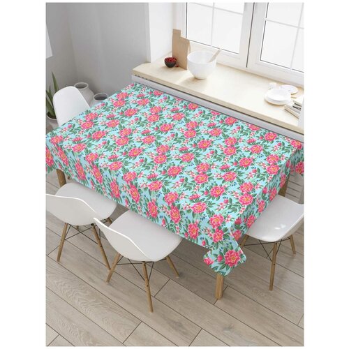 Скатерть прямоугольная JoyArty на кухонный стол "Пестрые малиновые цветы" из оксфорда, 180x145 см
