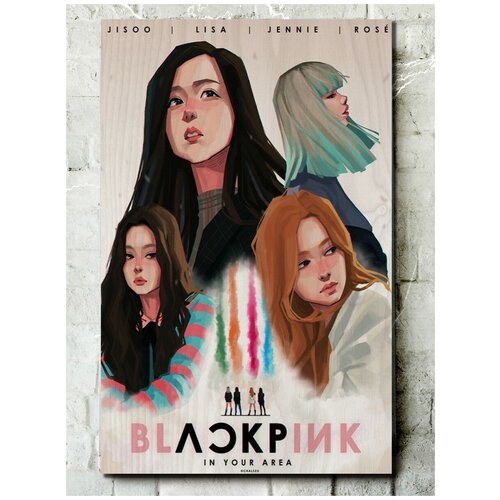 Картина интерьерная на дереве музыка blackpink (K-pop, Джису, Дженни, Лиса, Розэ) - 8084 В