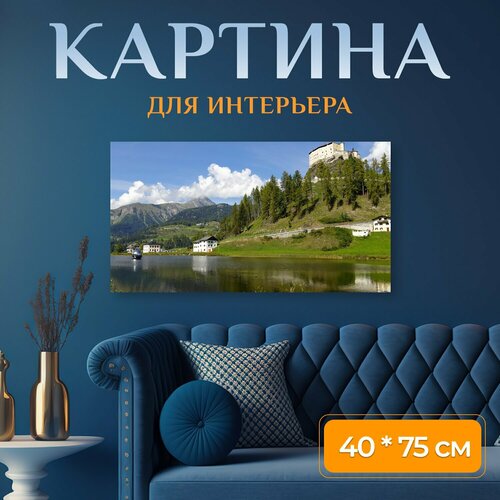 Картина на холсте "Озеро, тараспский замок, замок" на подрамнике 75х40 см. для интерьера
