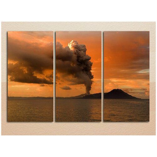 Модульная картина на Стекле - "Извержение вулкана", размер 120х80 см