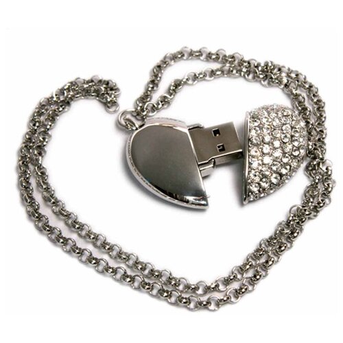 Металлическая флешка с кристаллами "Сердце" (128 Гб / GB USB 2.0 Серебро/Silver HEART Оригинальный подарок подруге на день святого Валентина)