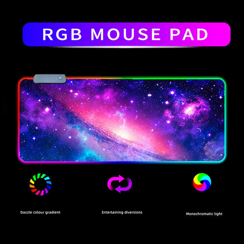Игровой коврик для мыши и клавиатуры с RGB подцветкой 80х30 см галактика №1