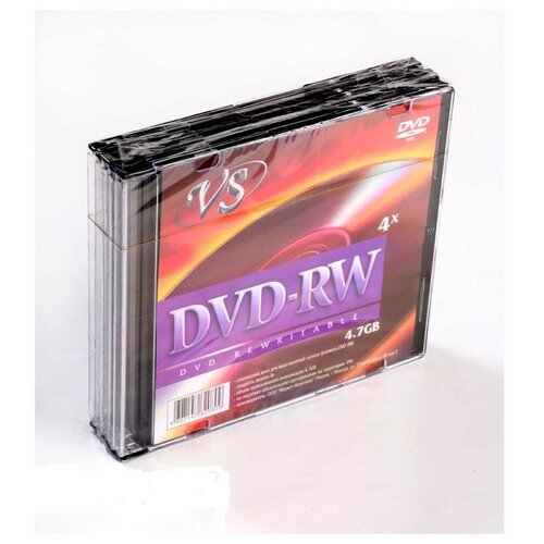 Комплект 5 упаковок, Носители информации DVD-RW, 4x, VS, Slim/5, VSDVDRWSL501