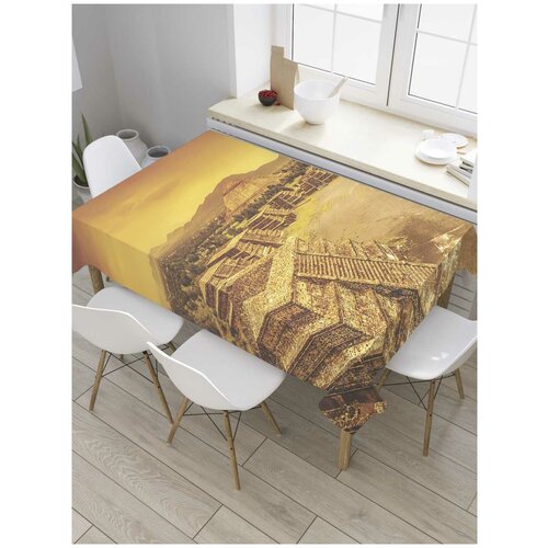 Скатерть прямоугольная JoyArty на кухонный стол "Пирамиды Майя на закате" из оксфорда, 120x145 см