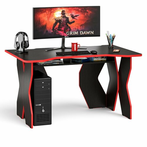 Компьютерный стол письменный для дома 140см венге/кромка красная - МД1094