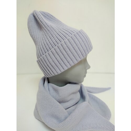Шапка бини Just Knitting, размер 56/58, серый, голубой
