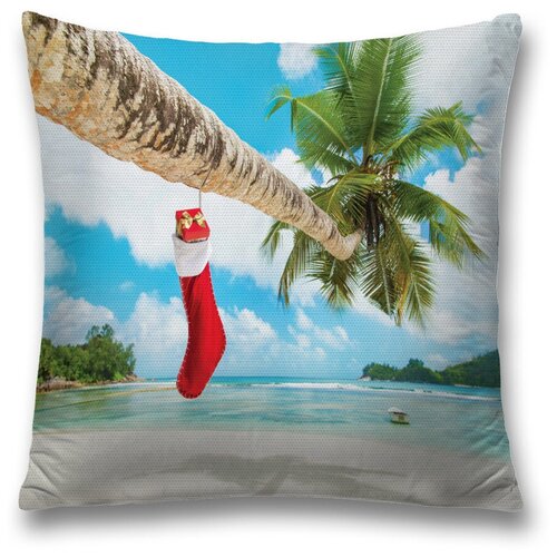 Наволочка декоративная на молнии, чехол на подушку JoyArty "Новый год на пляже" 45х45 см