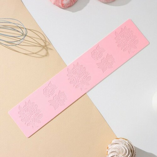 Силиконовый коврик для айсинга Доляна «Розы», 37,5×8×0,1 см, цвет розовый