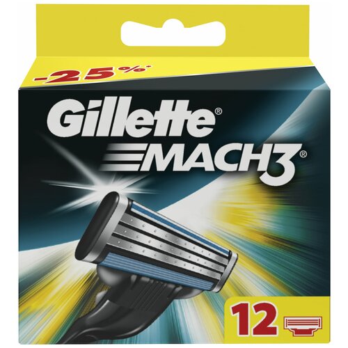 Сменные кассеты для бритья 12 шт, GILLETTE (Жиллет) "Mach3", для мужчин, MAG-81618704, 1 шт.