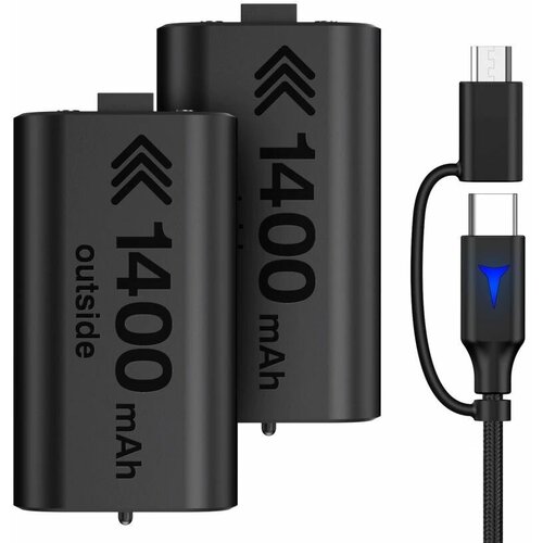 2 аккумулятора по 1400mAh + провод зарядка micro usb, type c для геймпада XBOX ONE / SERIES S X beboncool