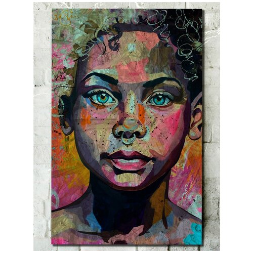 Картина интерьерная на рельефной доске Портрет девочки (абстракция, красочная картина) - 7523 В