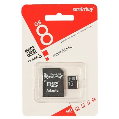 Карта памяти Smartbuy microSD, 8 Гб, SDHC, класс 4, с адаптером SD