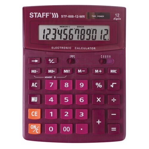Калькулятор настольный Staff STF-888-12-WR (12-разрядный) бордовый (250454), 20шт.