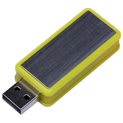 Прямоугольная выдвижная пластиковая флешка для нанесения логотипа (128 Гб / GB USB 3.0 Желтый/Yellow 034)