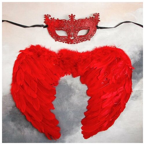 Карнавальный набор "Красный ангел", крылья, маска