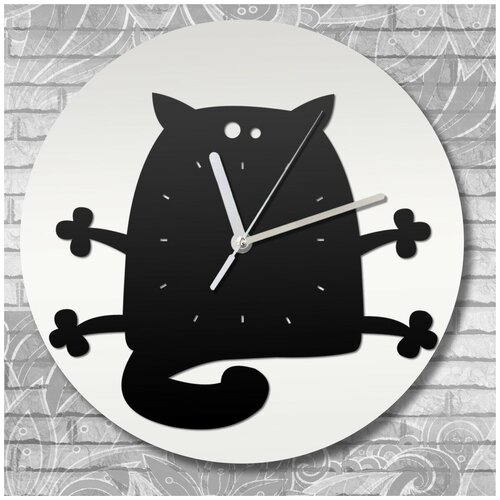 Настенные часы деревянные бесшумные животные (котик, для детской) - 58