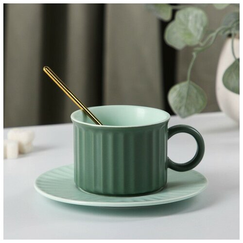 Чайная пара «Профитроль», чашка 200 мл, блюдце d=13,7 см, цвет зелёный/мятный