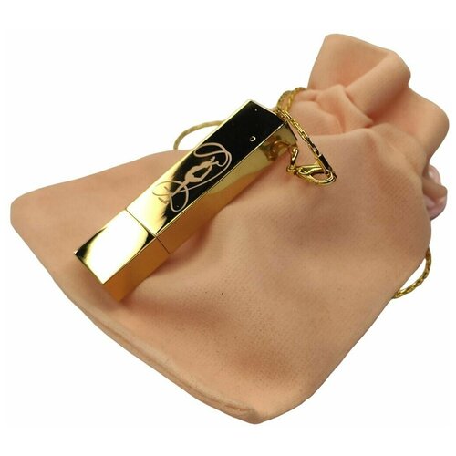 Подарочный USB-накопитель подвеска на цепочке с гравировкой гимнастика золото 4GB, с бархатным мешочком