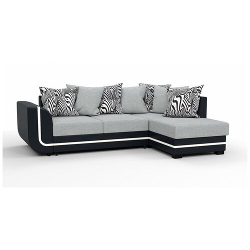 Угловой диван Чикаго Люкс рогожка серый + экокожа черный. Спальное место: 191/143