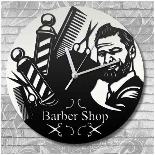 Настенные часы деревянные бесшумные парикмахерская (барбершоп, barber shop) - 114
