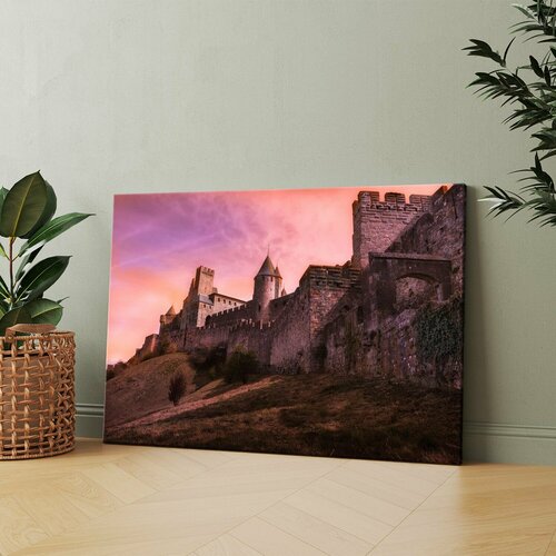 Картина на холсте (Каркассон замок средневековая крепость во Франции) 50x70 см. Интерьерная, на стену.