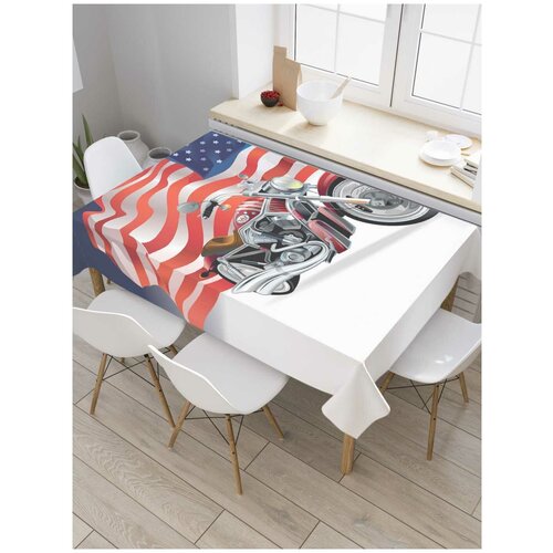 Скатерть прямоугольная JoyArty на кухонный стол "На мотоцикле по Америке" из оксфорда, 120x145 см