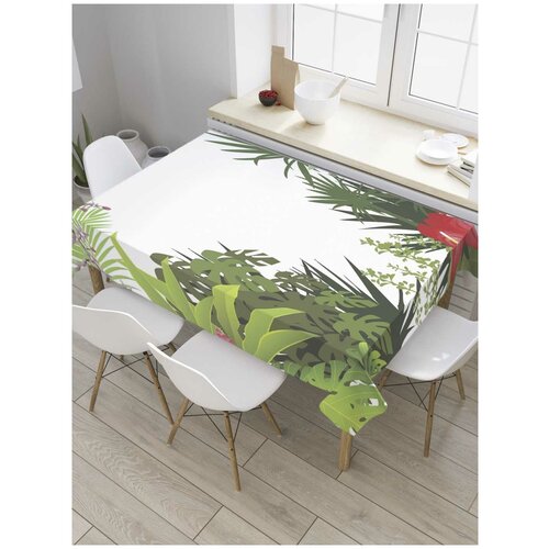 Скатерть прямоугольная JoyArty на кухонный стол "Цветы в тропиках" из оксфорда, 120x145 см