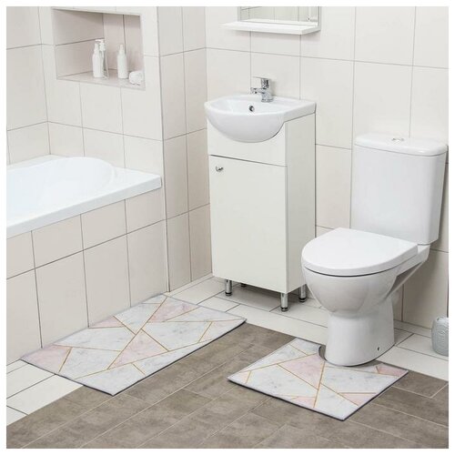 Набор ковриков для ванной и туалета Доляна «Гео», 2 шт, 50×80, 40×50 см, цвет розово-серый