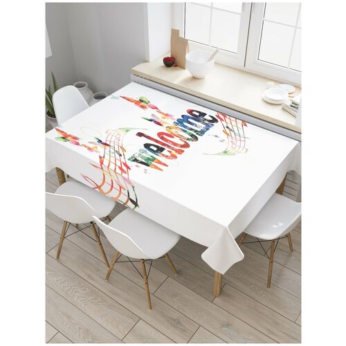Скатерть прямоугольная JoyArty на кухонный стол "Музыкальное приглашение" из оксфорда, 180x145 см