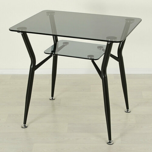 Стеклянный стол для кухни Квадро 10 серый/черный (1100х700 мм)