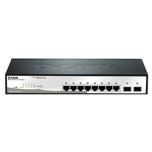 Коммутатор D-Link DGS-1210-10/F1A, L2 Smart Switch with 8 10/100/1000Base-T ports and 2 1000Base-X SFP ports.16K Mac address, 802.3x Flow Control, 4K