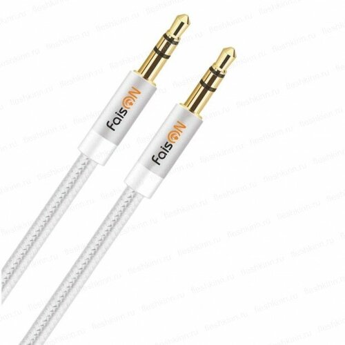 Кабель AUX, Jack 3,5mm(m) - Jack 3,5mm(m) FaisON K-64, Unite, 1.0м, стерео, аудио, цвет: белый в оплётке