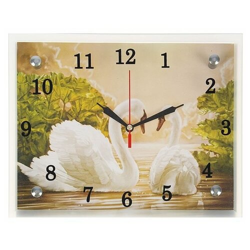 Часы настенные, серия: Животный мир, "Лебеди", 20х25 см, микс