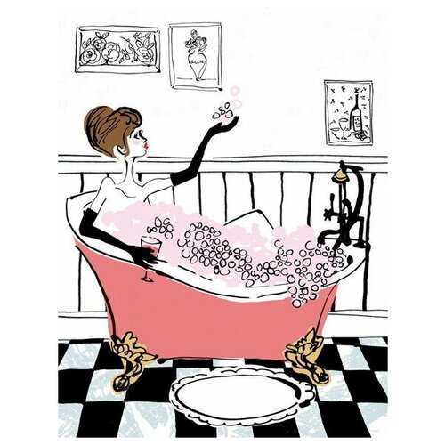 Плакат, постер на бумаге девушка в ванной. Стильный рисунок. Иллюстрация. Размер 21 х 30 см