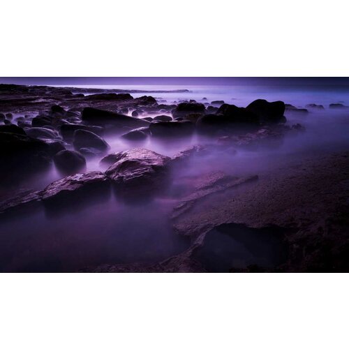 Картина на холсте 60x110 LinxOne "Ночь камни море скалы природа" интерьерная для дома / на стену / на кухню / с подрамником
