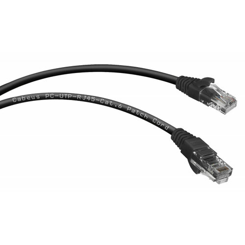 Патч-корд Cabeus U/UTP PC-UTP-RJ45-Cat.6-1m-BK категория 6, 2xRJ45/8p8c, неэкранированный, черный, PVC, 1м