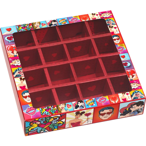 Коробка под 16 конфет "POP ART Сердца", 17,7x17,7x3,8 см
