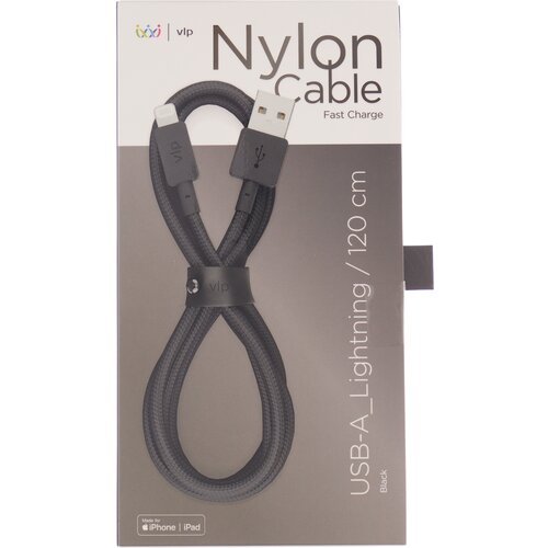 Кабель vlp Nylon Cable USB A - Lightning MFI, 1.2 м, черный