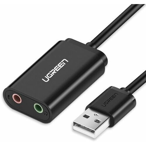 Внешняя звуковая карта UGREEN US205 (30724) USB 2.0 External Sound Adapter. Длина: 15см. Цвет: черный