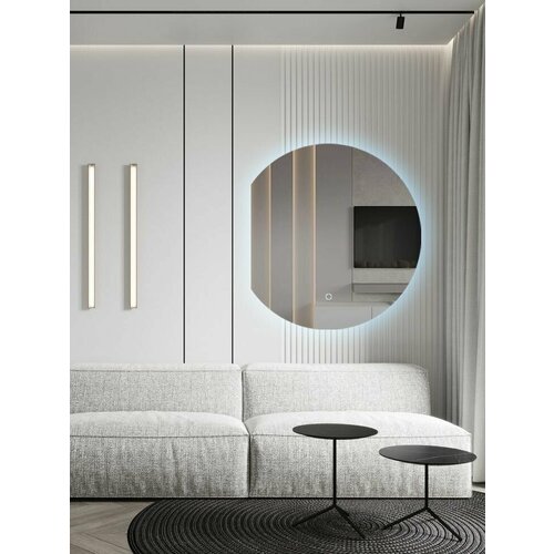 Зеркало для ванной Eclipse 100*90 круглое с левым срезом с холодной LED-подсветкой