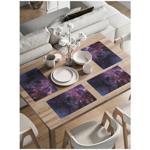 Комплект тканевых салфеток, плейсматов JoyArty с закругленными краями с рисунком "Космическая неизвестность" для сервировки стола 46x30 см, 4шт.
